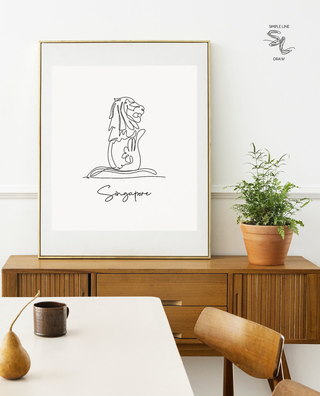 Merlion Singapore Print: Minimalist Single Line Draw Art (digital ...