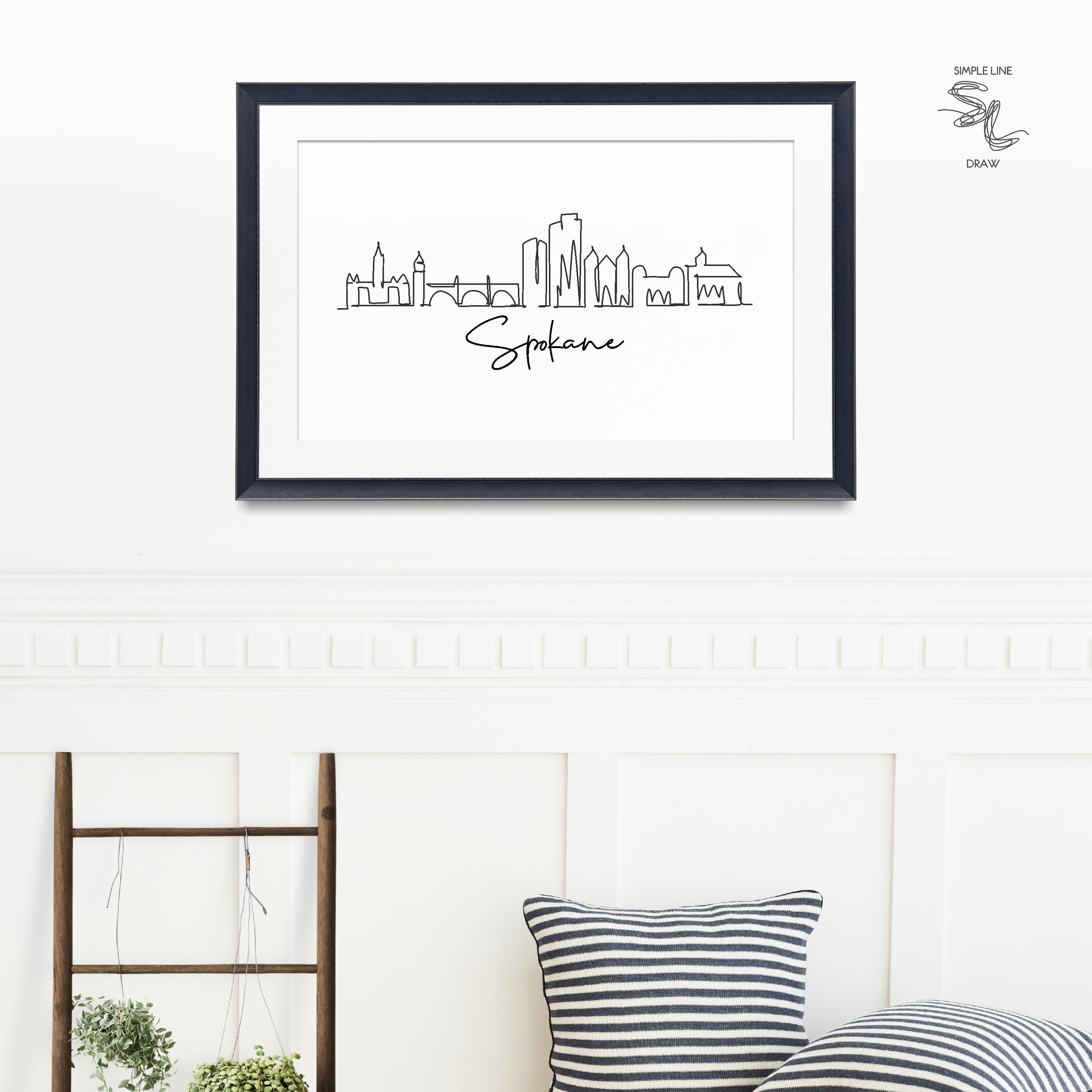 Spokane Skyline Printable Wall Decor Fine Line Print Art | Etsy