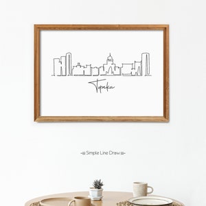 Printable Topeka, Kansas Minimalist One Line Drawing Skyline Print Art ...