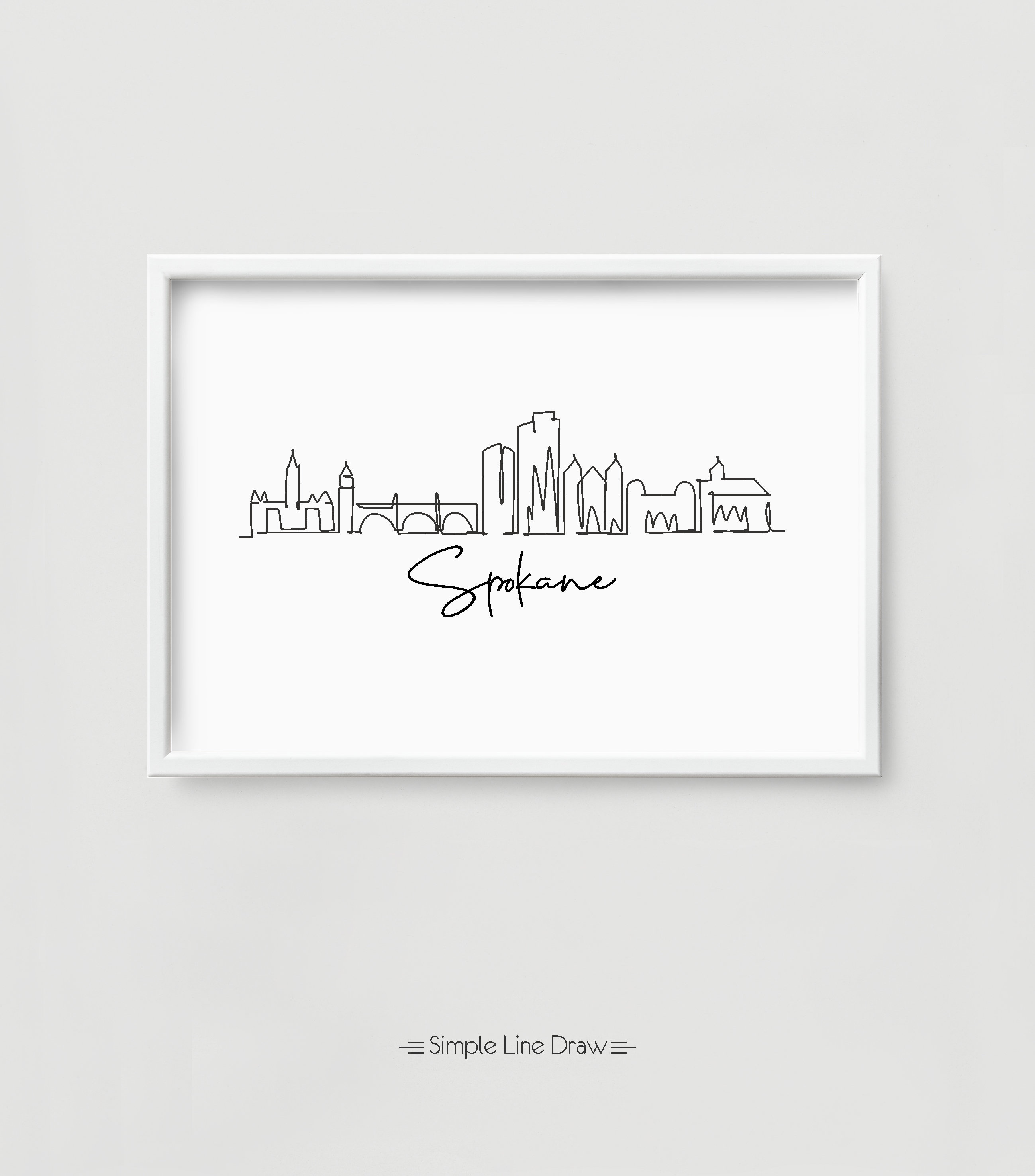 Spokane Skyline Printable Wall Decor Fine Line Print Art | Etsy
