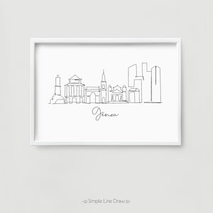 Genoa City Skyline Print, One Line Drawing, Single Line Printable ...