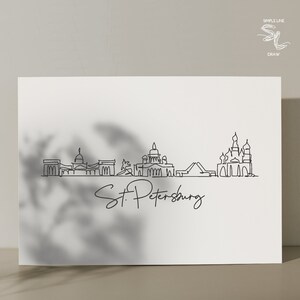 One Line St. Petersburg Skyline Printable, Saint Petersburg Poster ...