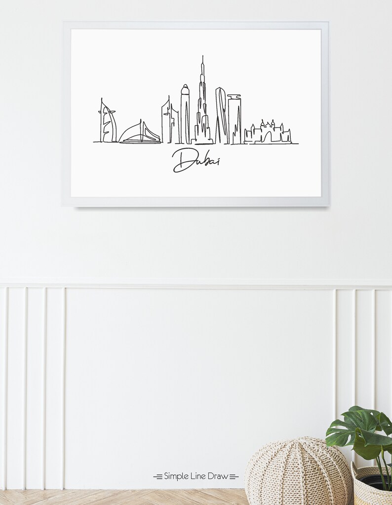 One Line Dubai Skyline Printable Fine Line Art Print Doodle | Etsy