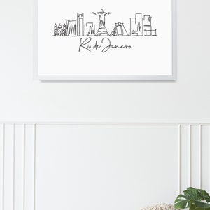 One Line Rio De Janeiro Skyline Printable, Fine Line Art, Retro Art ...