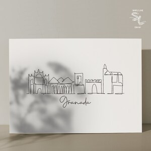 One Line Granada Skyline Printable, Fine Line Print, Retro Art ...