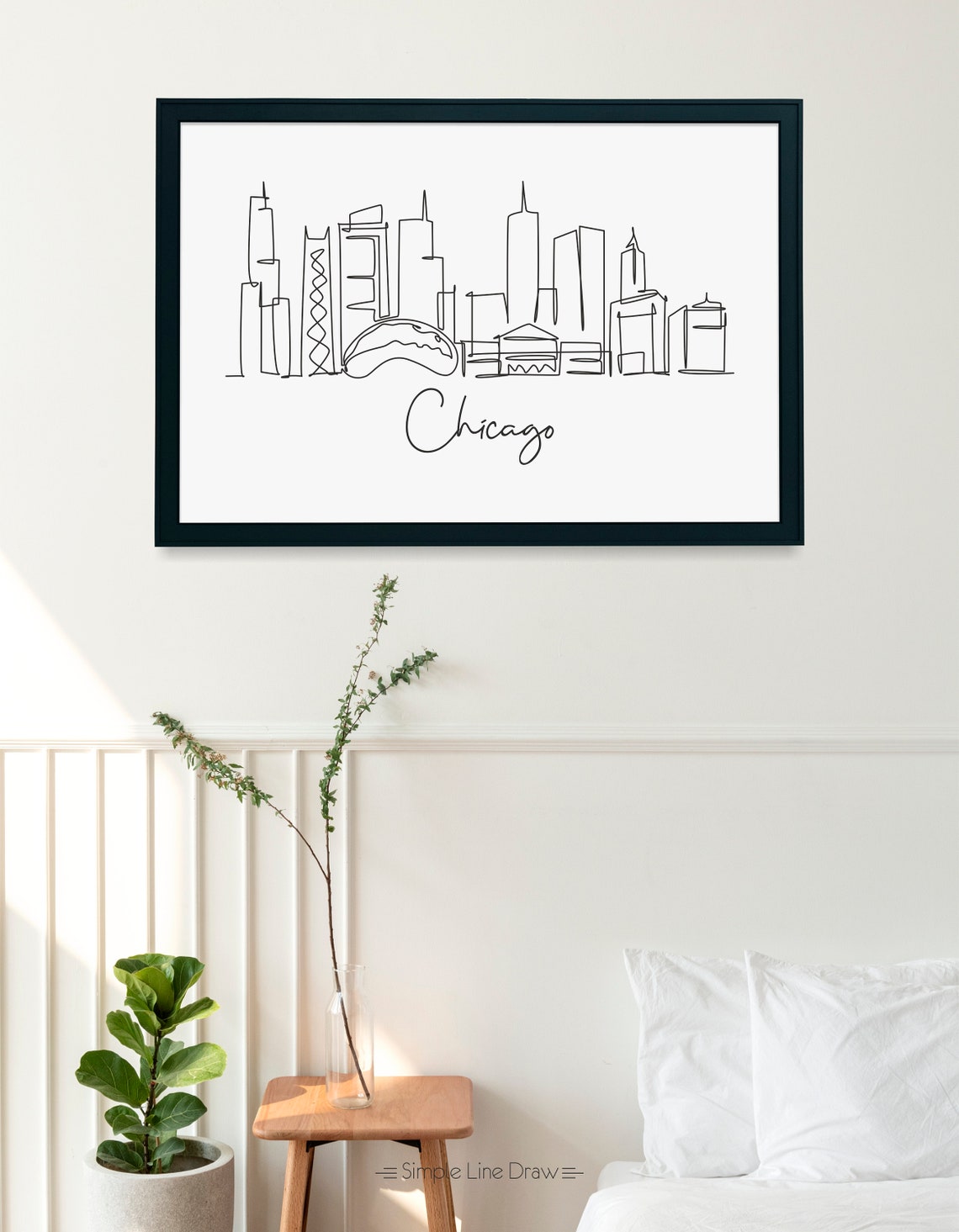 One Line Chicago City Skyline Print Boho Art Retro Art | Etsy