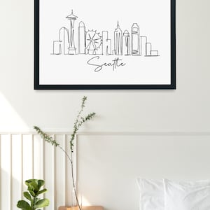 Printable Seattle Skyline Wall Decor, Fine One Line Print, Minimalist ...