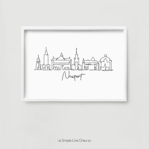 Printable Newport City Cityscape, Minimalist One Line Drawing Skyline ...