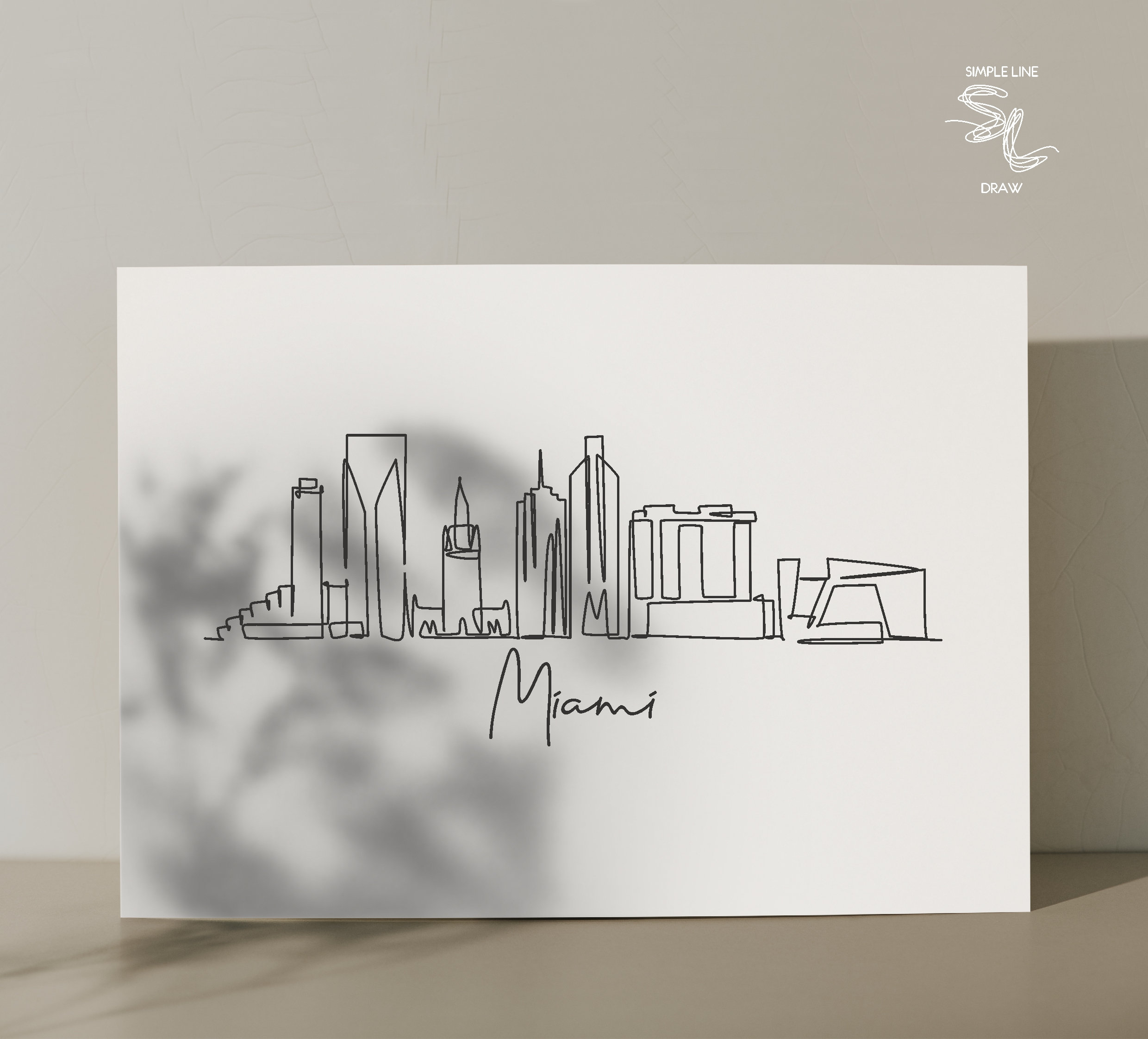 One Line Miami Skyline Printable Fine Line Print Retro Art | Etsy