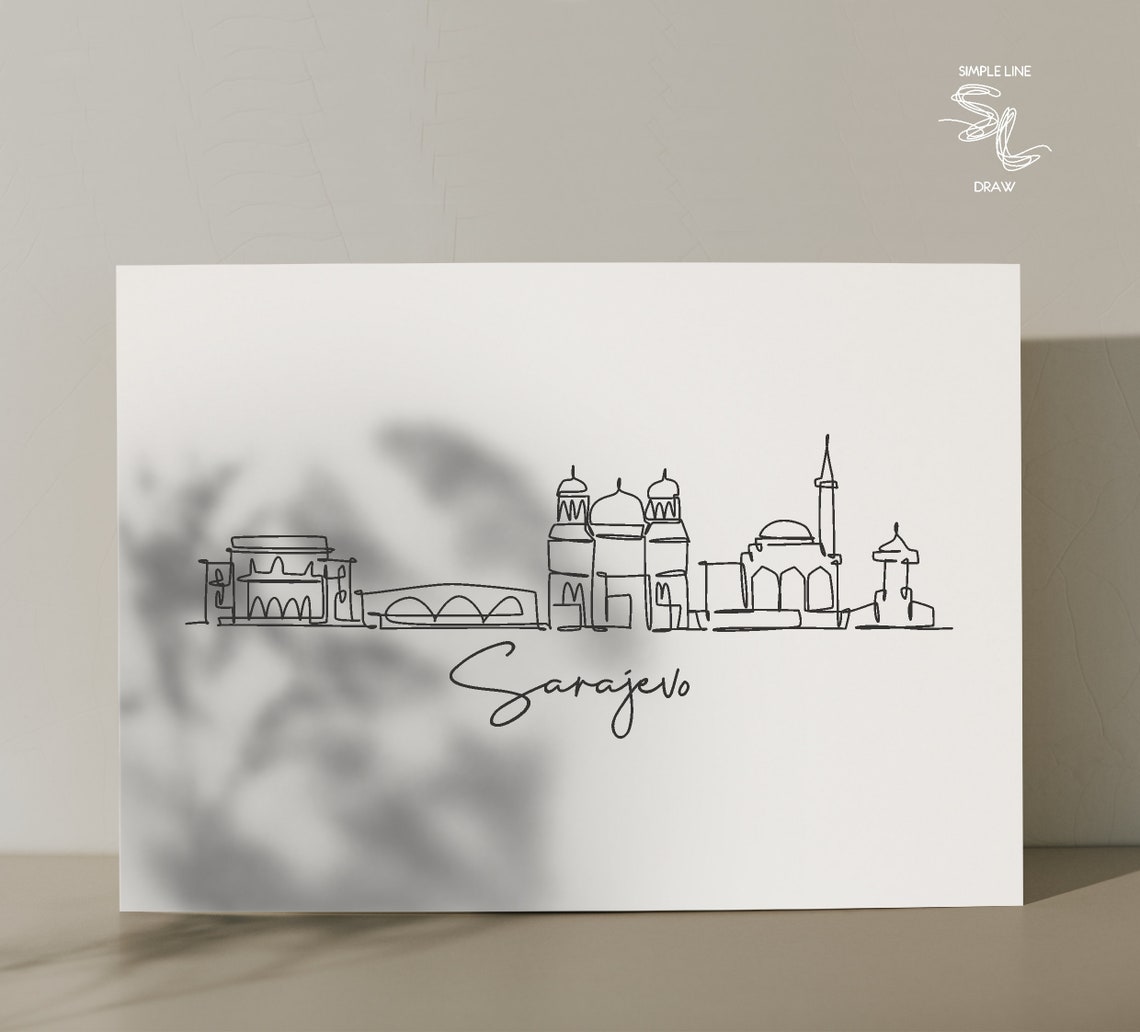 Sarajevo Skyline Print: Minimalist One Line Draw Art Wall Decor ...