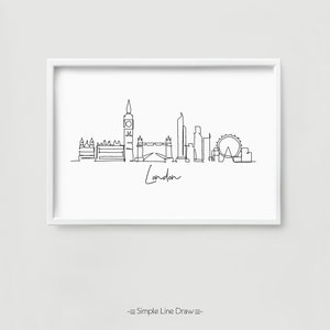 London Skyline Printable Wall Decor, Fine Line Print, Minimalist Wall ...