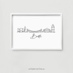 One Line Bristol City Skyline Print, Printable Line Drawing, Minimal ...