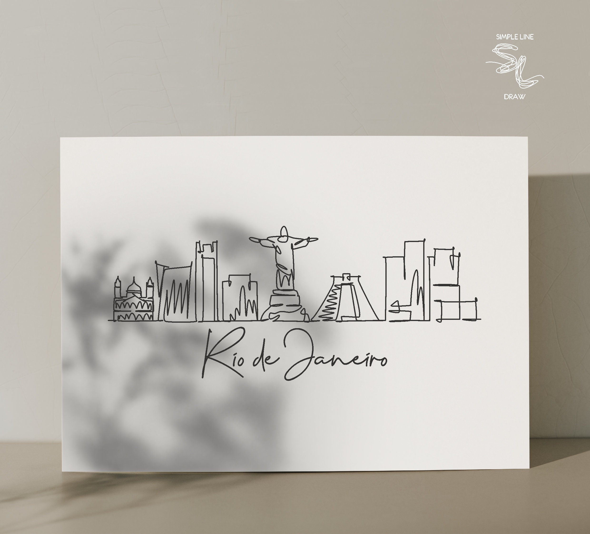 One Line Rio De Janeiro Skyline Printable Fine Line Art | Etsy