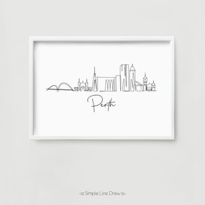 Printable Perth Cityscape, Minimalist One Line Drawing Skyline Print ...