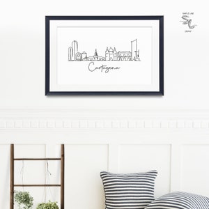 Printable Cartagena Skyline Wall Decor, Fine Line Art, Minimalist Art ...