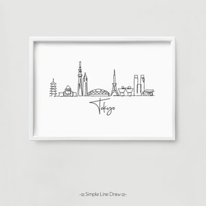 Printable Tokyo Cityscape, Minimalist One Line Drawing Skyline Print ...