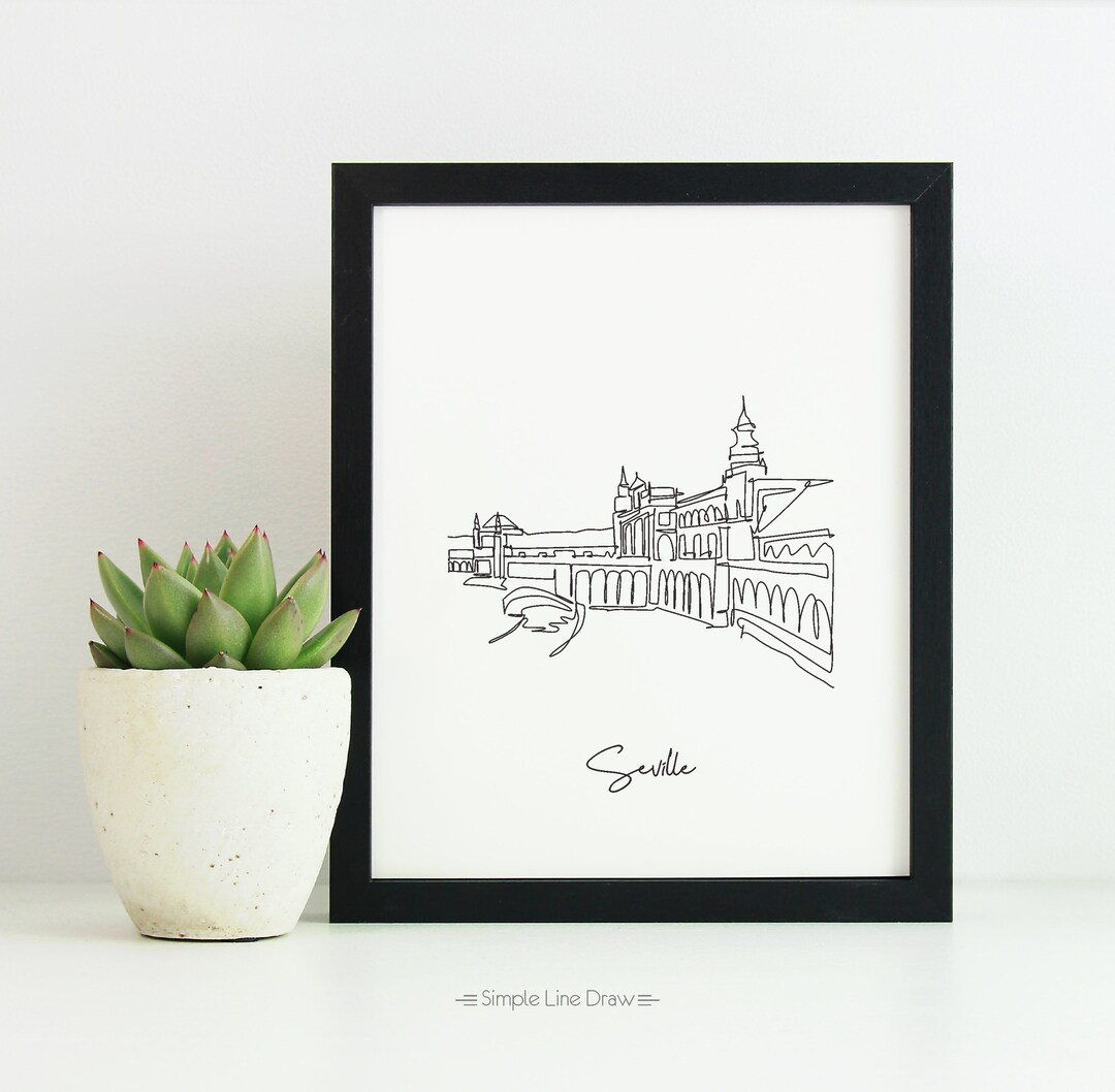 Seville Spain Single Line Drawing Art Print: Plaza De Espana Travel ...