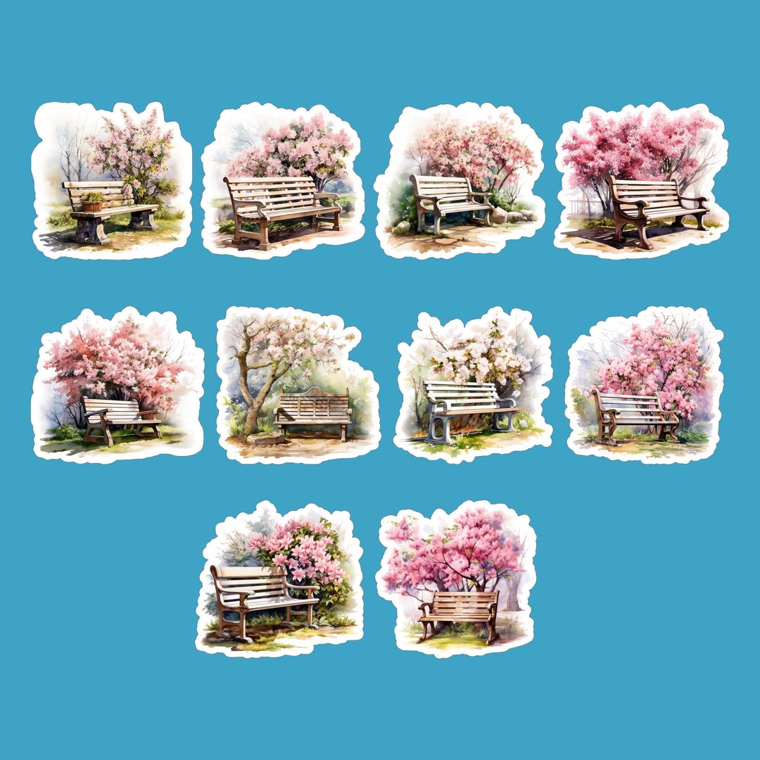 Park Bench in Spring Stickers, Flowers, Bench, Gift Ideas - Etsy