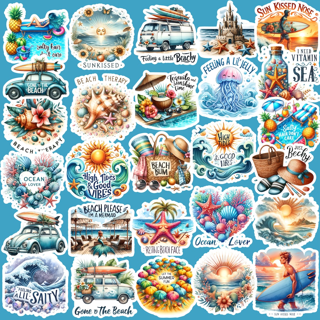 Summer Beach Bundle Stickers, Beach Stickers, Water Bottle Stickers ...
