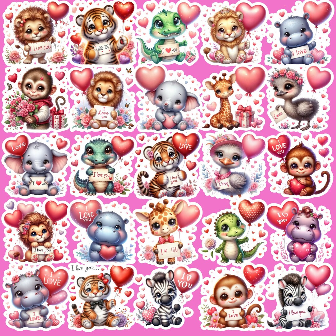 Baby Safari Animal Valentine Stickers, Safari Animals, Valentine, Baby ...