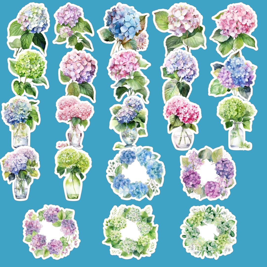 Hydrangea Flower Stickers, Flowers in Jar, Flowers - Etsy