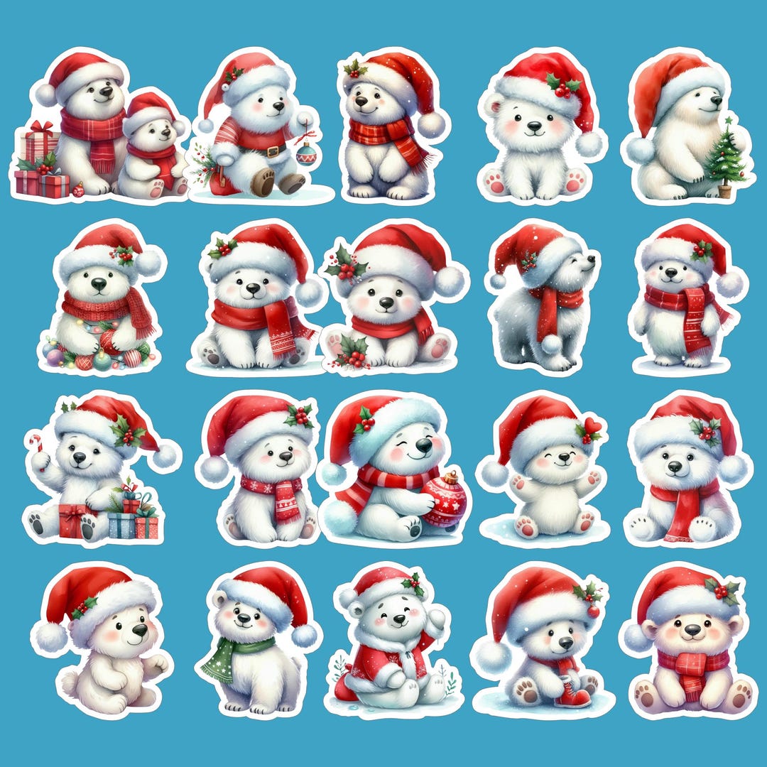 Christmas Polar Bear Stickers, Bears, Stickers, Christmas - Etsy