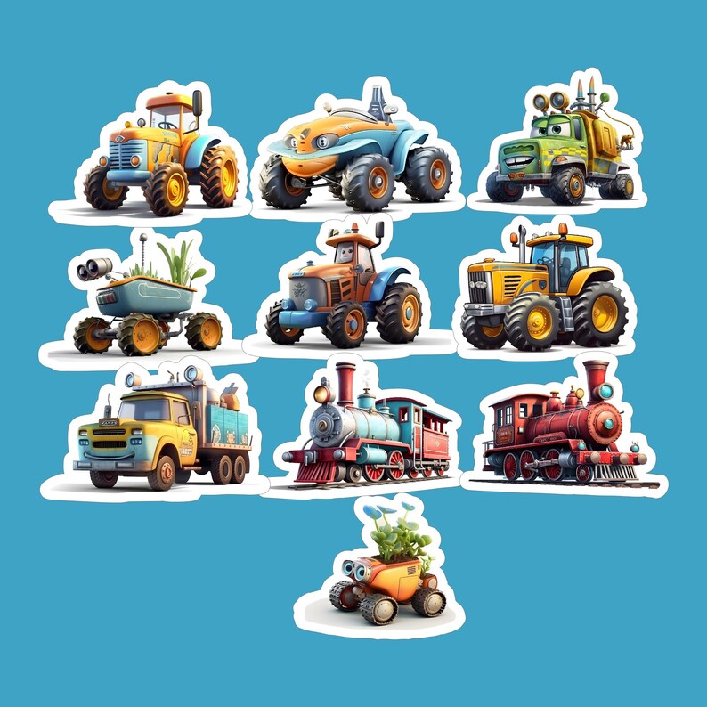 Cute Assorted Vehicle Stickers, Party Favors, Tractor, Train - Etsy