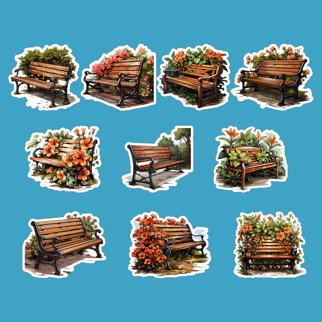 Park Bench With Flowers Stickers, Journal Stickers, Flowers, Stickers ...