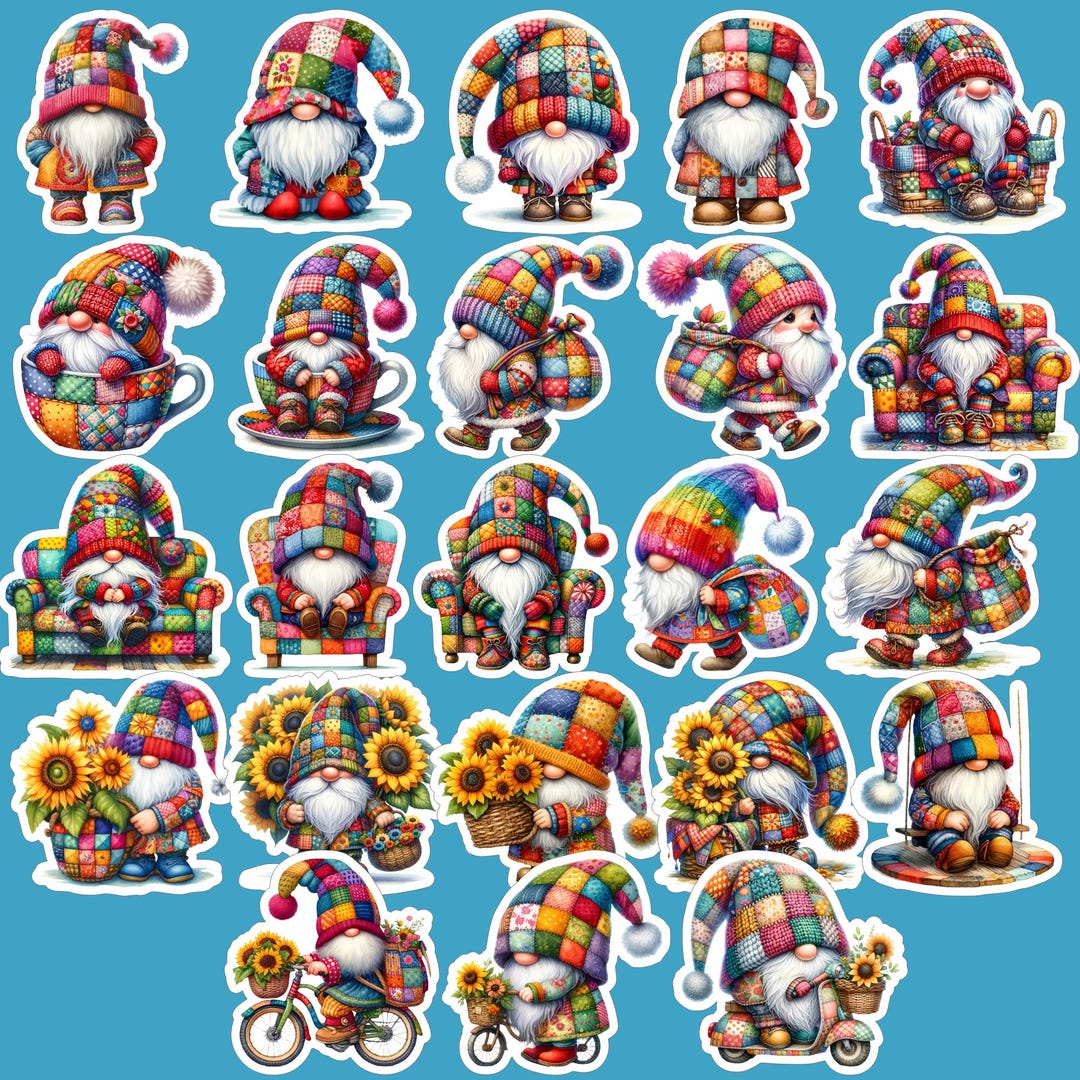Patchwork Gnome Stickers, Gnomes, Colorful, Stickers - Etsy