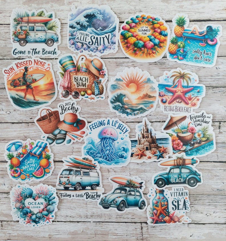 Summer Beach Bundle Stickers, Beach Stickers, Water Bottle Stickers ...