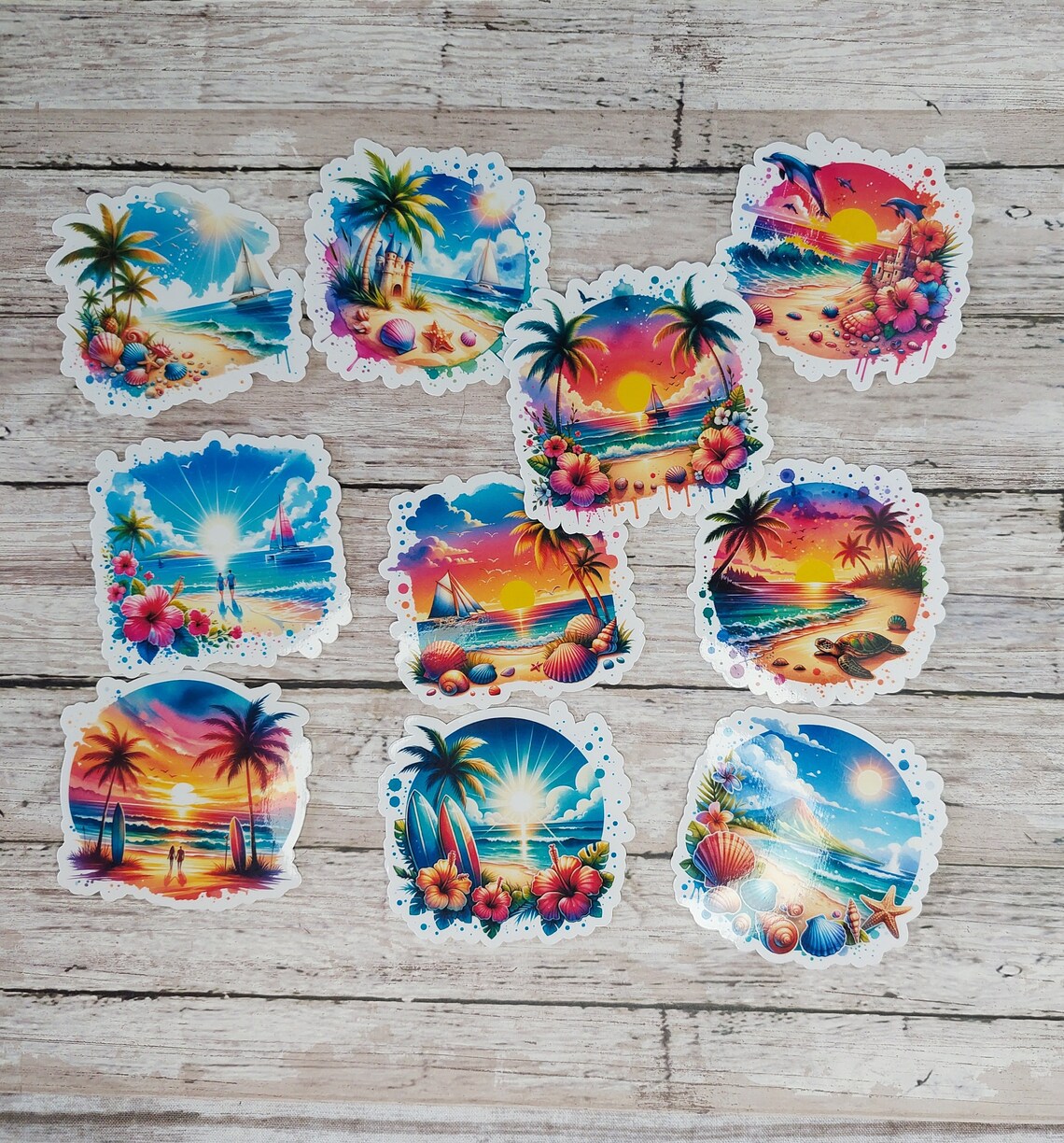 At the Beach Sticker Pack, Laptop Stickers, Water Bottle Stickers - Etsy