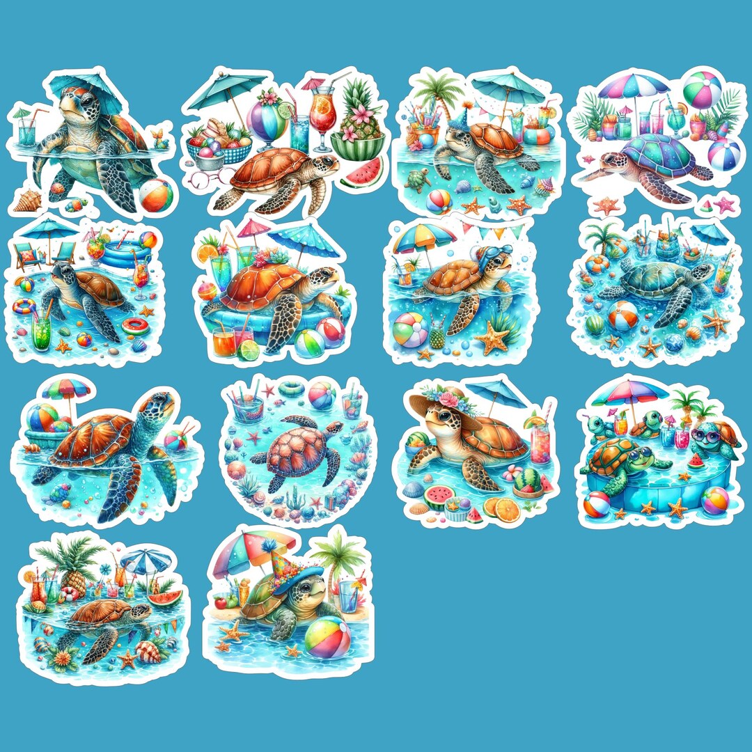 Sea Turtle Pool Party Stickers, Summer, Pool, Turtle - Etsy