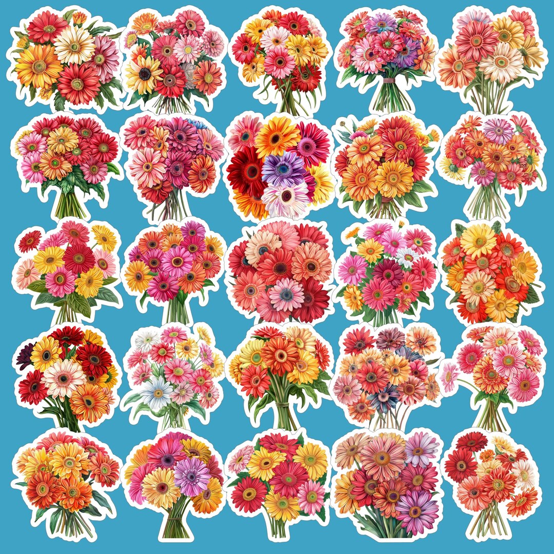 Gerbera Daisy Flower Bouquet Stickers, Flowers, Gift Ideas, Daisy - Etsy