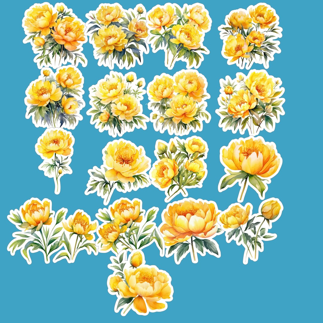 Yellow Peony Stickers, Flowers, Peonies, Sticker Pack - Etsy