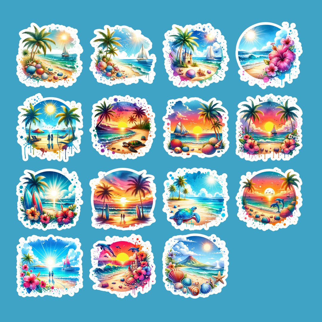 At the Beach Sticker Pack, Laptop Stickers, Water Bottle Stickers - Etsy