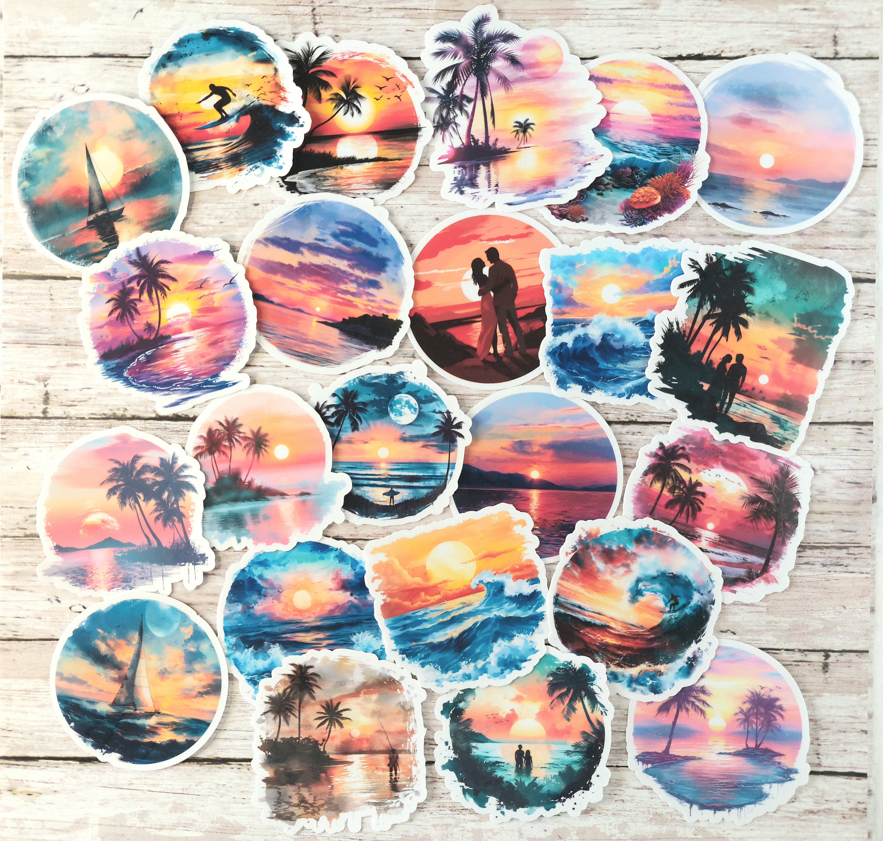 Summer Beach Sunset Stickers, Laptop Stickers, Water Bottle Stickers ...