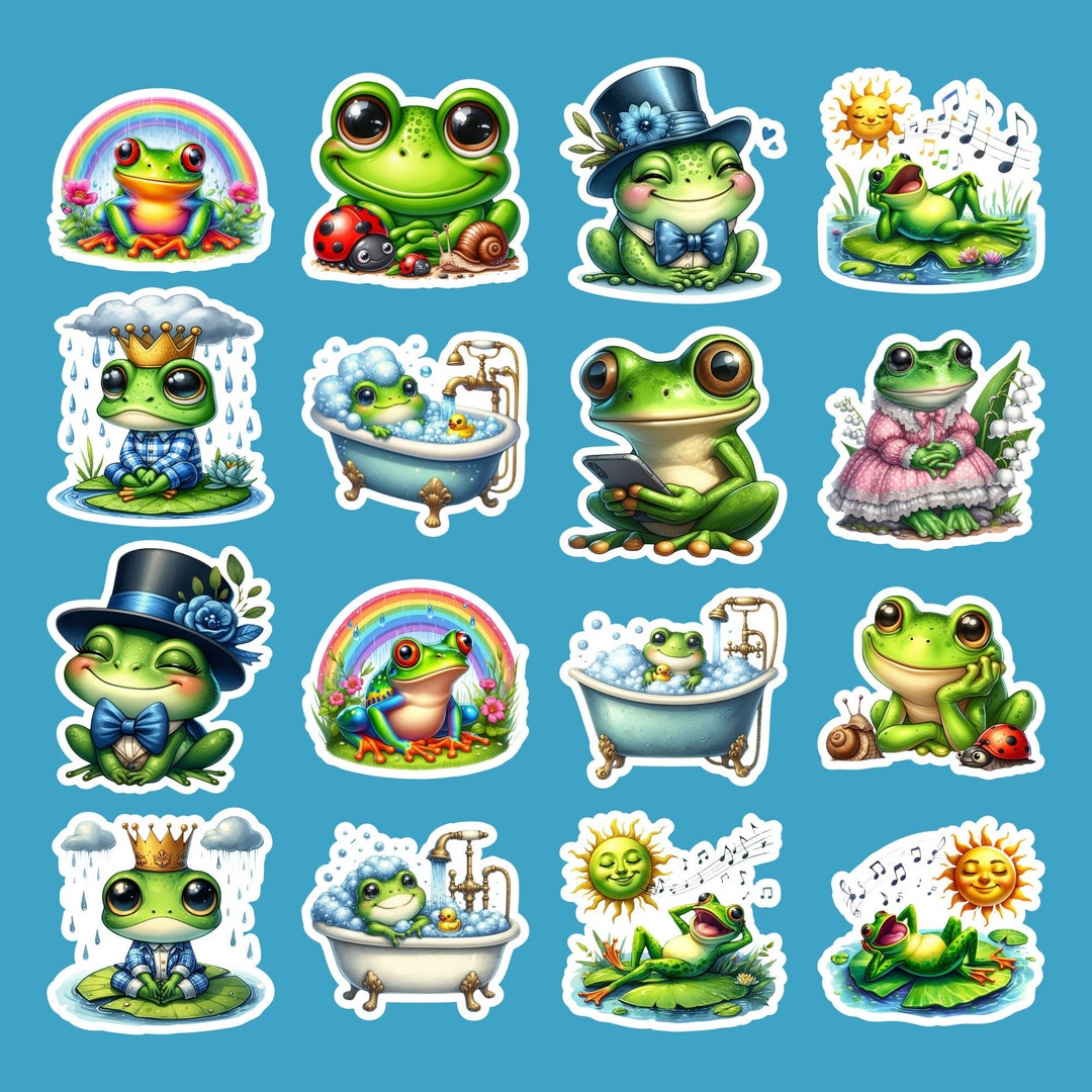 Funny Cute Frog Stickers, Frog, Laptop Stickers, Water Bottle Stickers ...