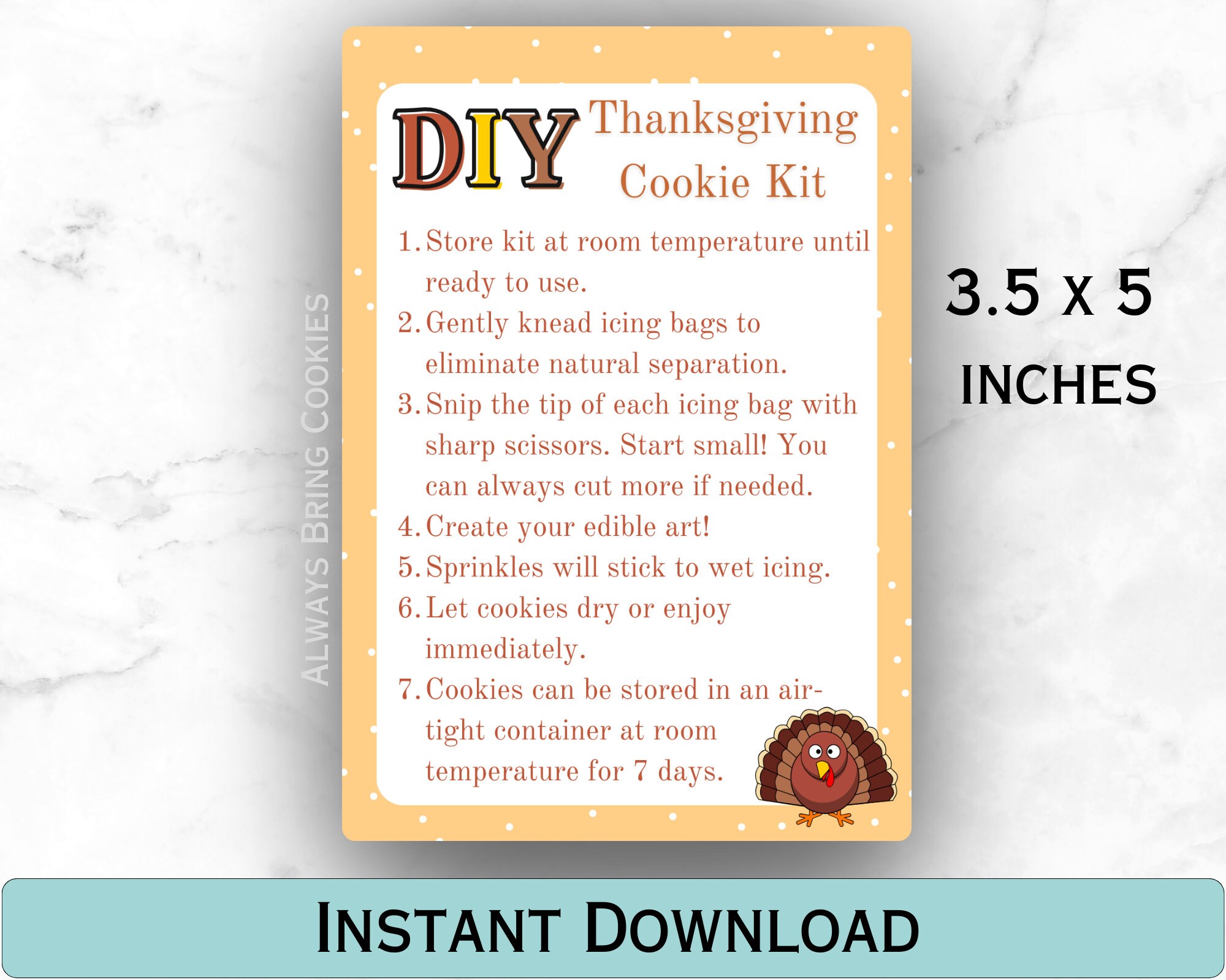 Thanksgiving Do It Yourself Cookie Kit Printable Directions, Instant ...