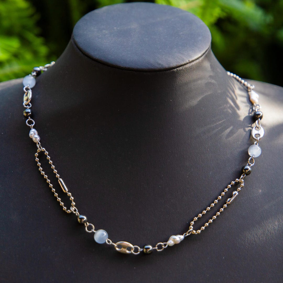 Sonic Necklace, Gemstones, Pearls, Stainless Steel, Grunge Jewelry - Etsy