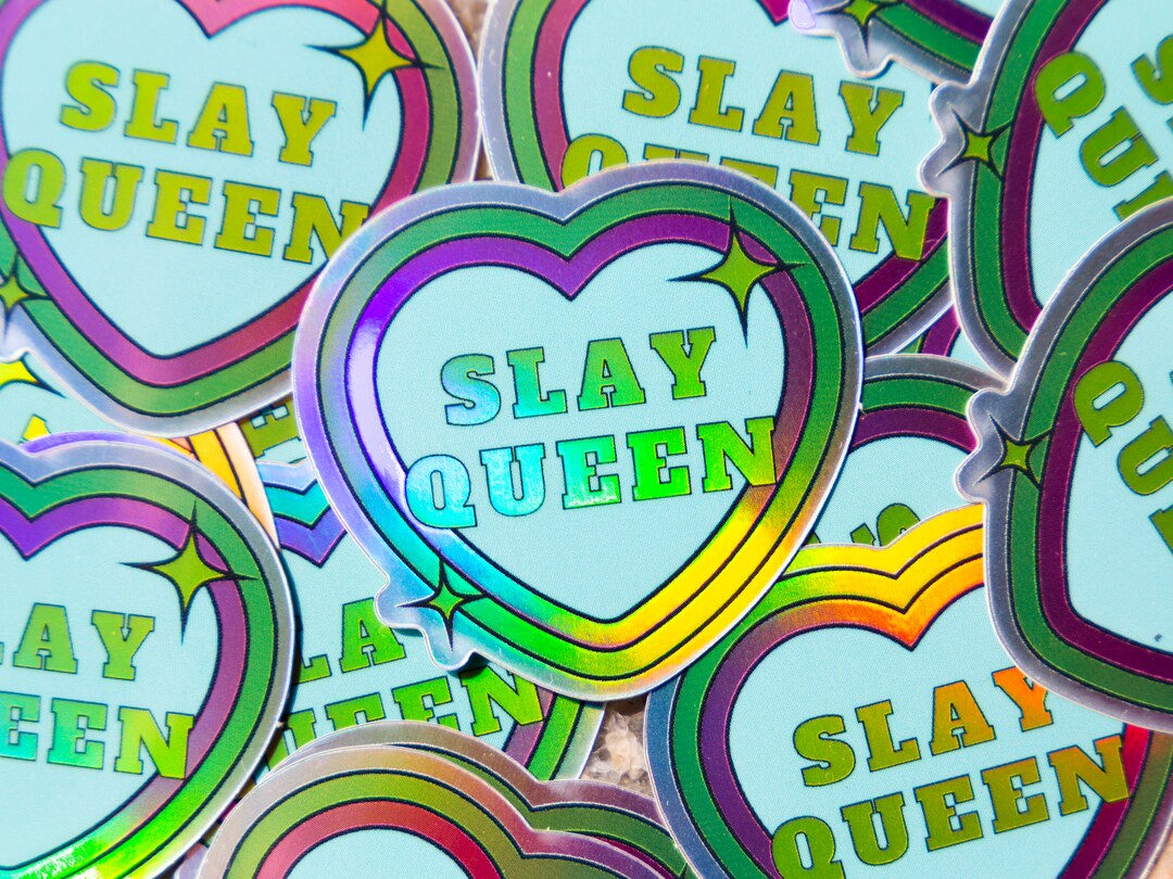 Slay Queen Vinyl Holographic Rainbow Sticker | Waterproof Sticker - Etsy