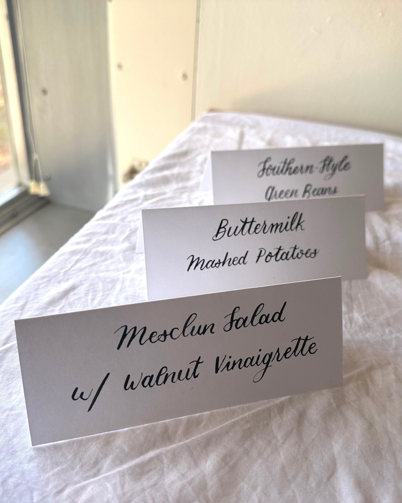 Handwritten Calligraphy Food Place Card for Dinners, Events, Weddings ...