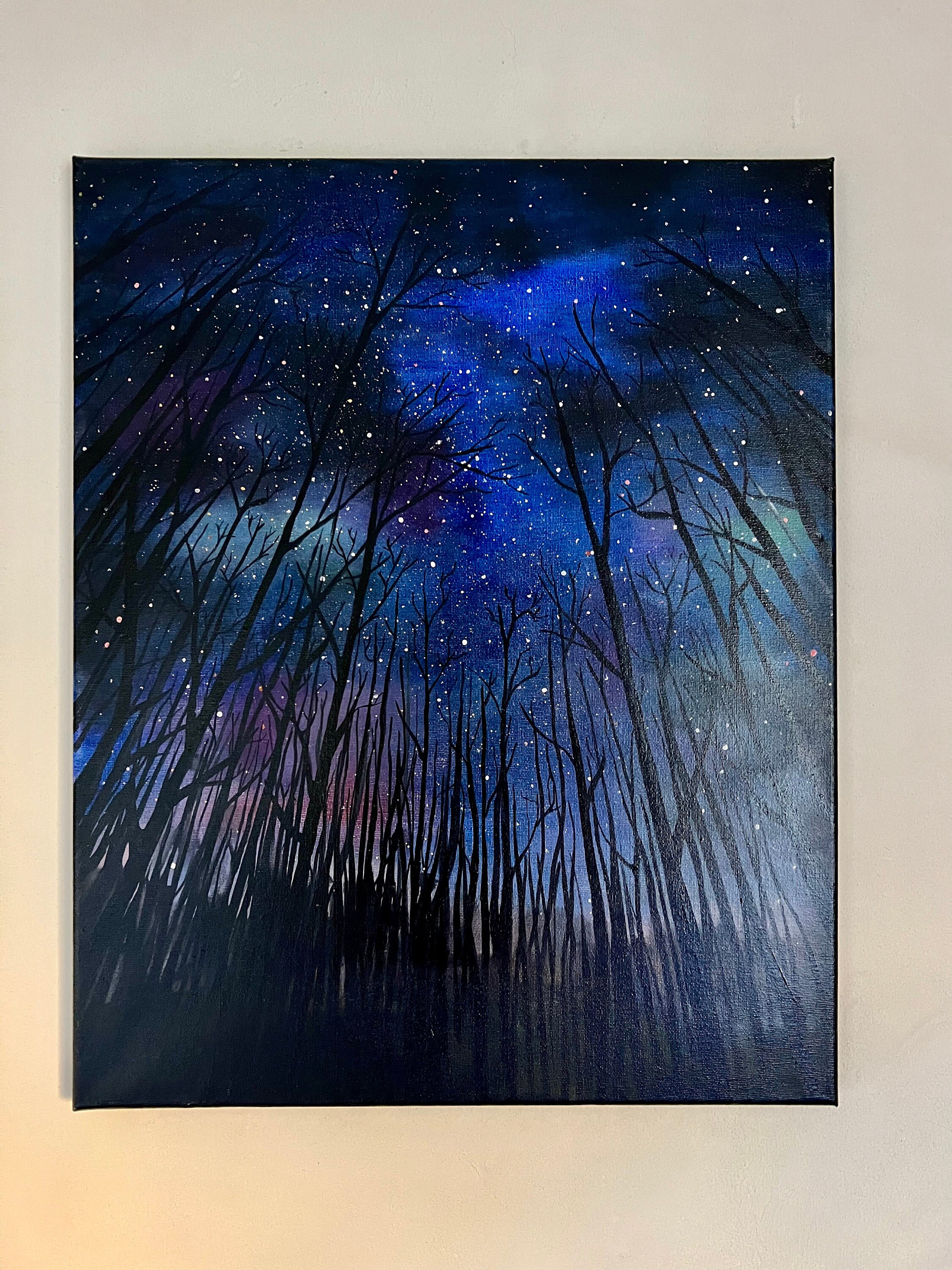 Night Sky Forest Painting 40x50cm Skyscape on Stretched Canvas - Etsy UK