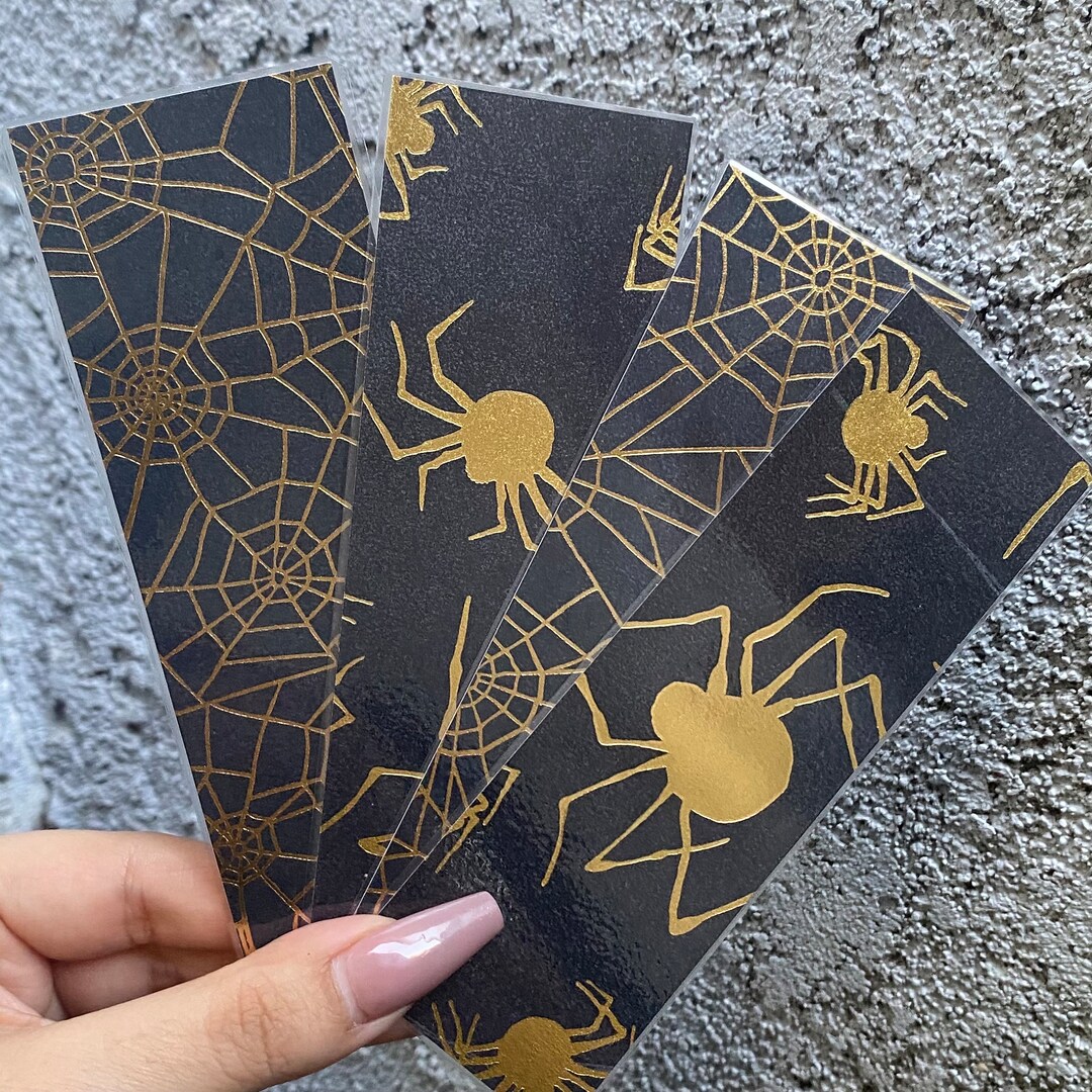 Spider Bookmarks Spiderweb Laminated Gold Spooky Bookmarks - Etsy