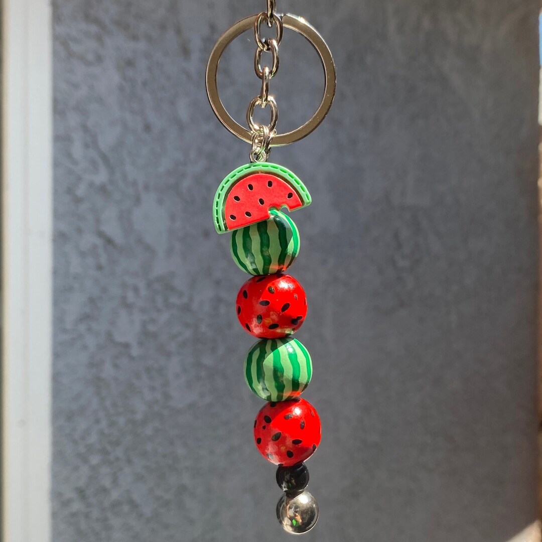 Watermelon Beaded Keychain | Summer Keychains - Etsy