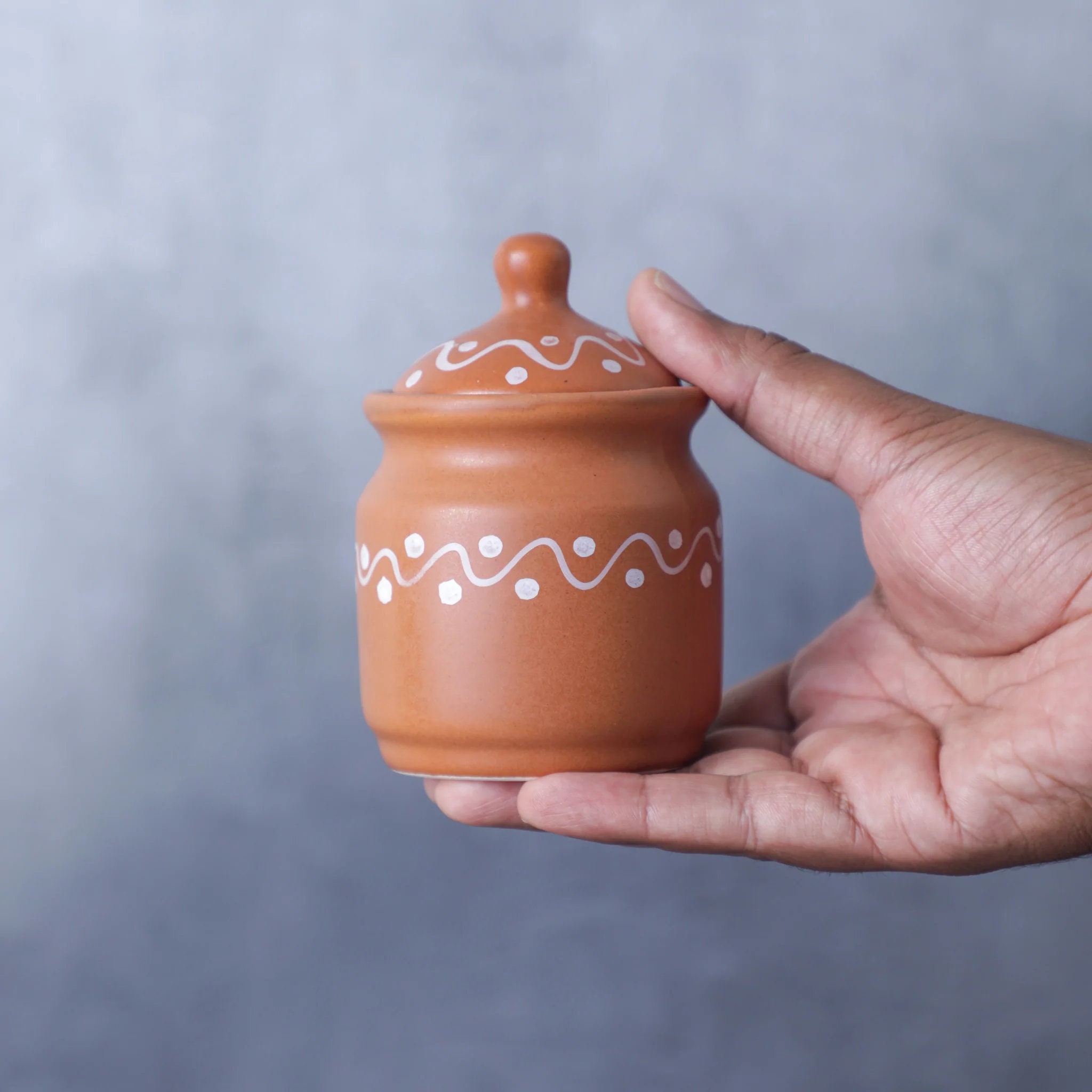 Ceramic Muggu Indian Pickle Jar, Achaar Jaadi, Small Ceramic Bharni for ...