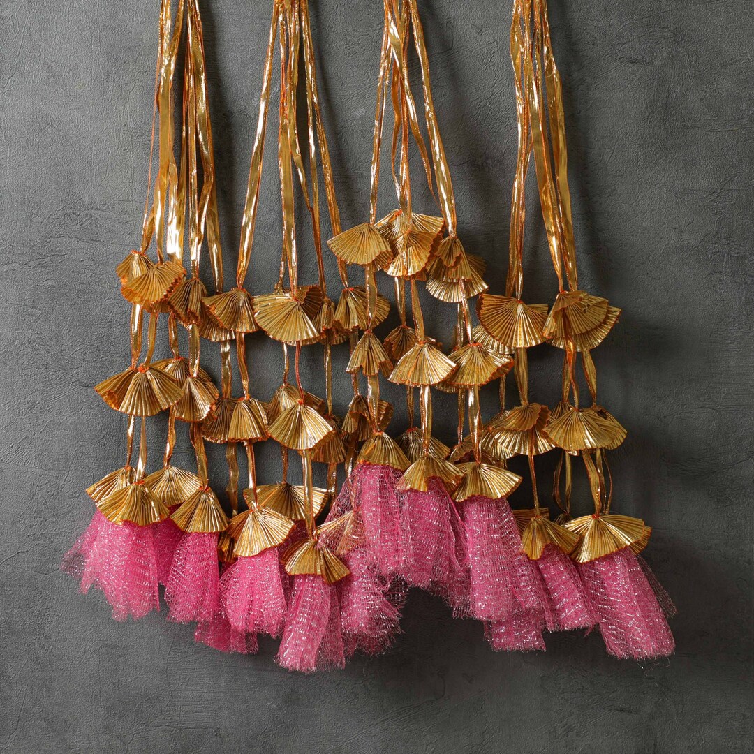 5 Pc Gota Wall Hangings, Indian Garlands for Wedding Backdrop, Fabric ...