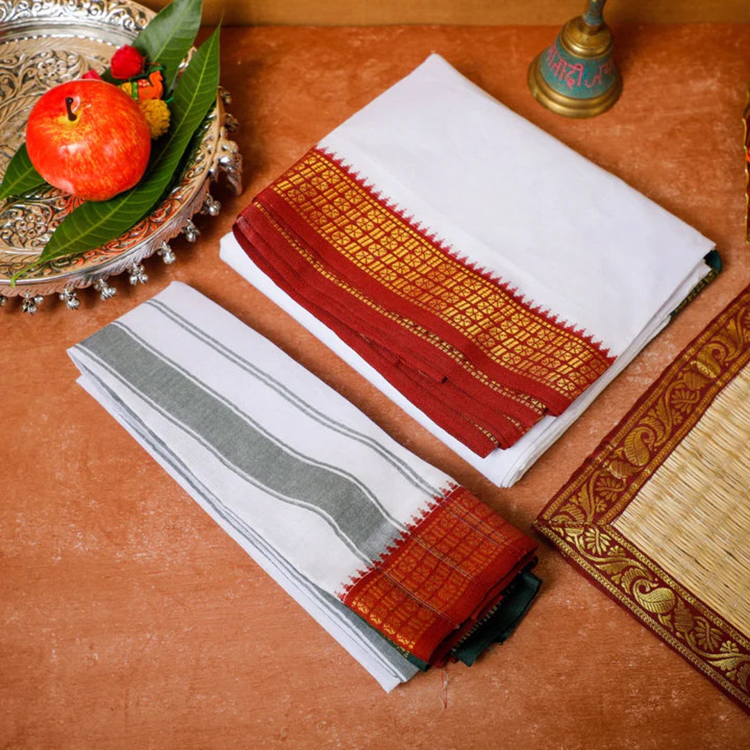 Dhoti Angavastram Set, Cotton Dhoti With Towel, South Indian Cotton ...