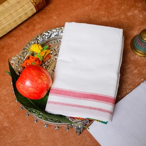 White Cotton Dhoti, Veshti, South Indian Cotton Dhoti, Pancha Set ...