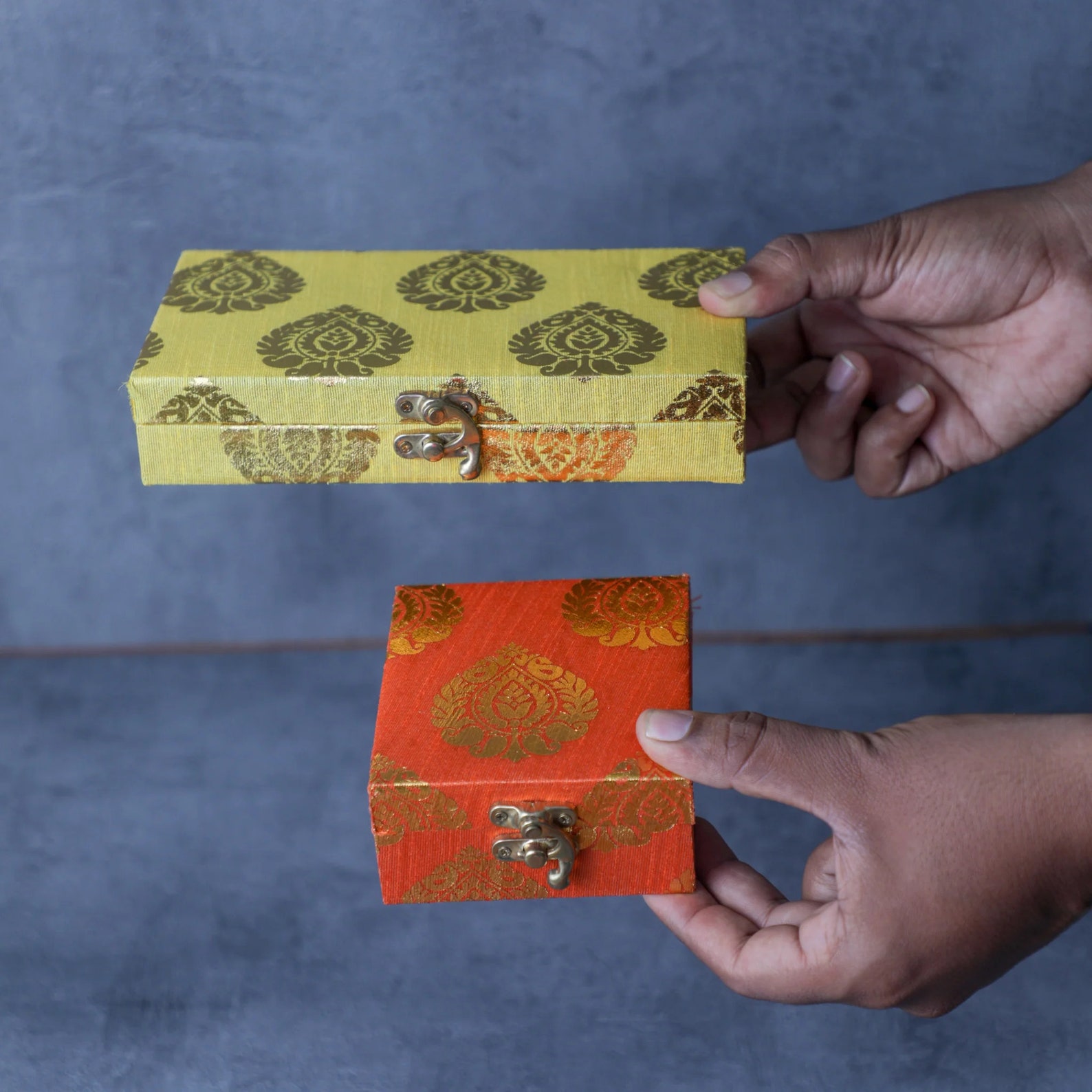 Handmade Indian Gift Box, Fabric Brocade Box for Indian Wedding Favor ...