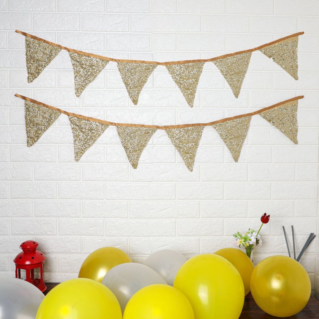 4 Ft Gold Glitter Bunting Flags, Triangle Bunting Strings, Pink Party ...